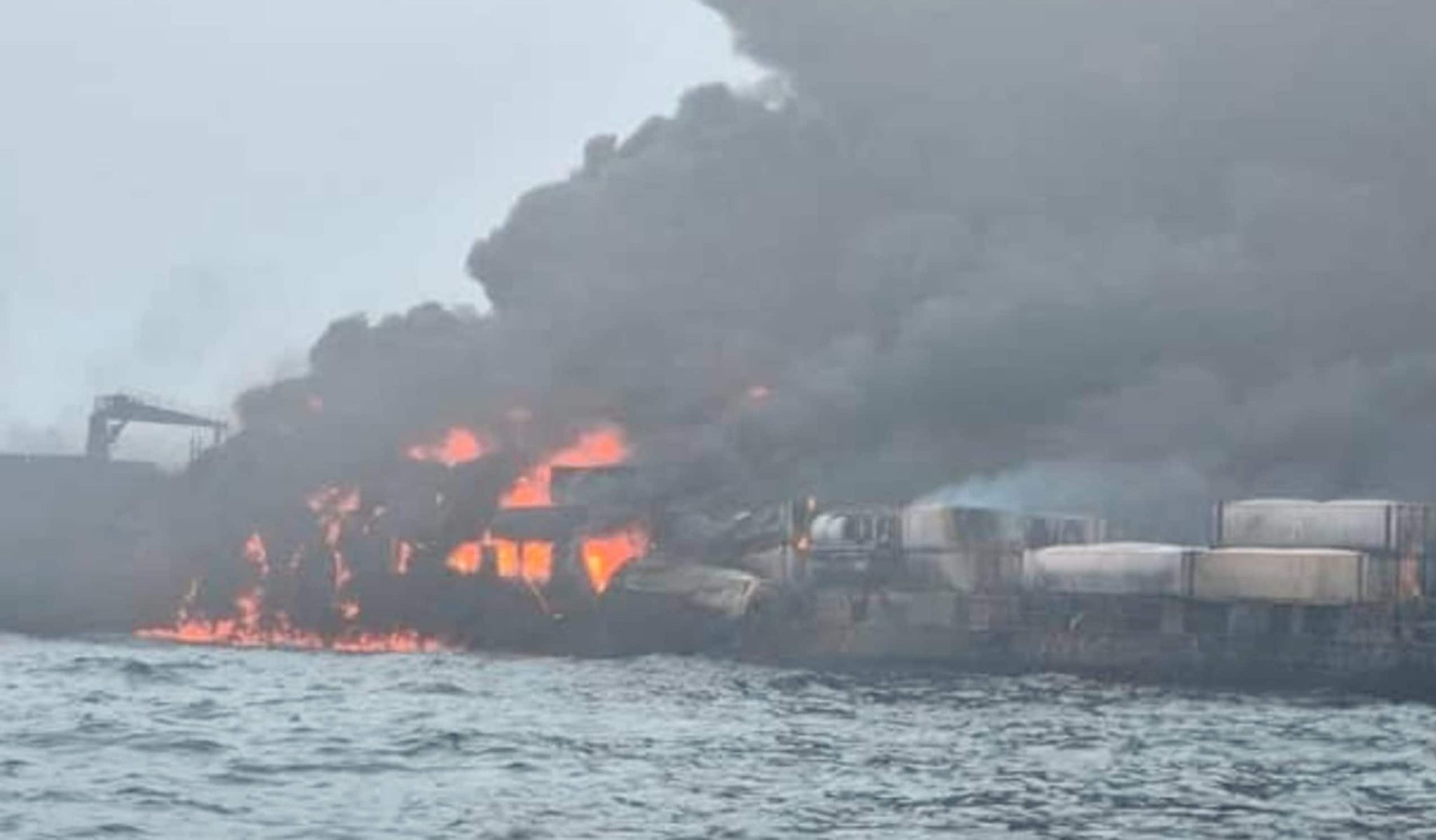 Collision in the North Sea between oil tanker and cargo ship, fire on ...